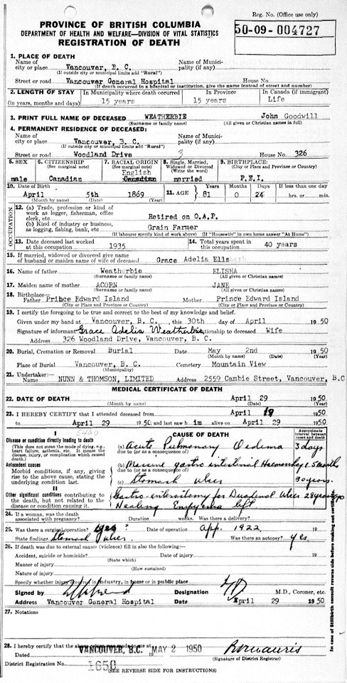 Nova Scotia Roots - WEATHERBY, John Goodwill McKenzie (23985)