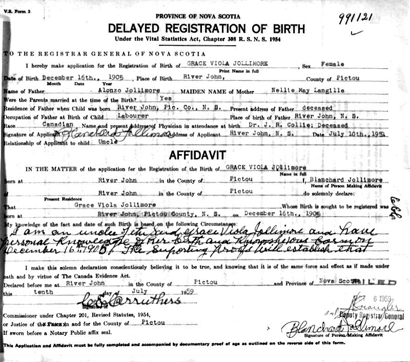 Nova Scotia Roots - JOLLIMORE, Grace Viola (27858)