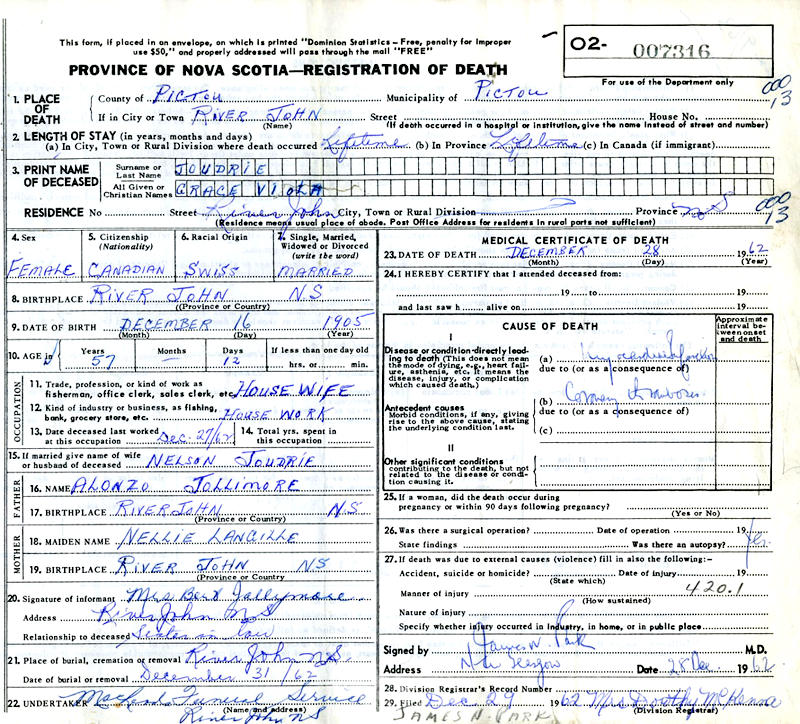 Nova Scotia Roots - JOLLIMORE, Grace Viola (27858)